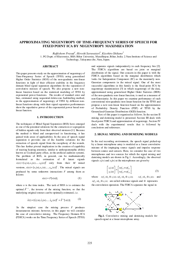 (PDF) Approximating Negentropy of Time-Frequency Series of Speech for ...