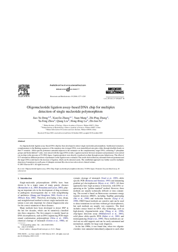(PDF) Oligonucleotide ligation assay-based DNA chip for multiplex detection of single nucleotide ...