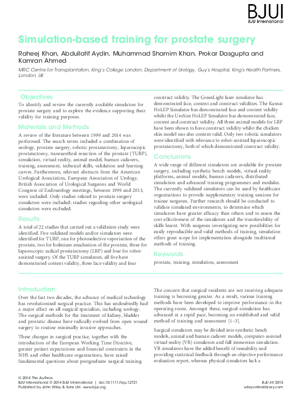 (PDF) Simulation-based training for prostate surgery