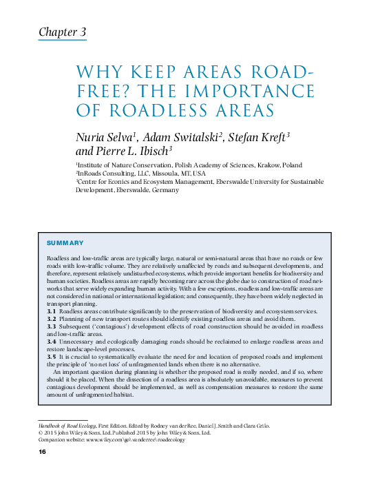 (PDF) Why keep areas road-free? The importance of roadless areas