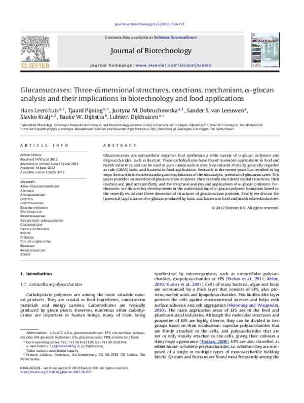(PDF) Glucansucrases: Three-dimensional structures, reactions ...