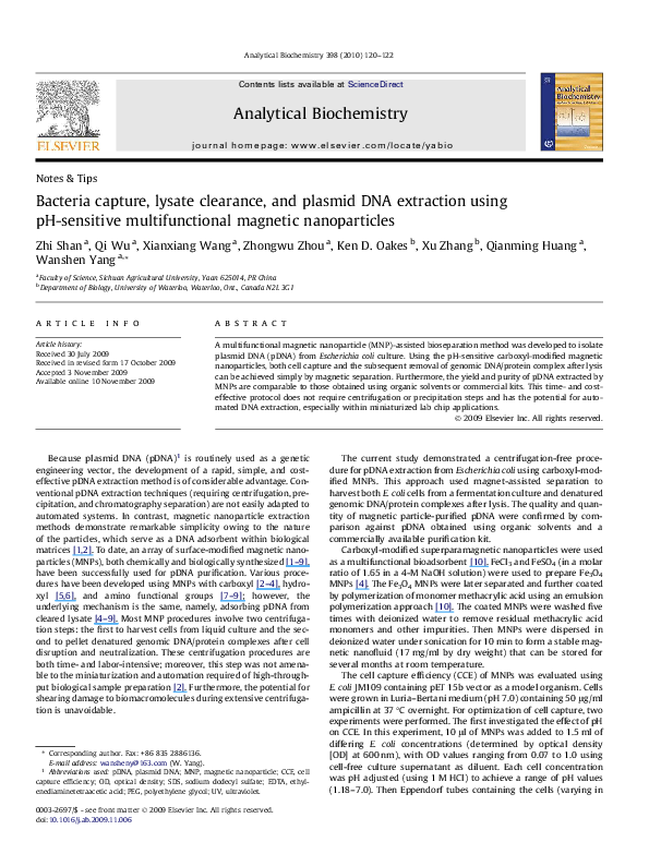 (PDF) Bacteria capture, lysate clearance, and plasmid DNA extraction ...