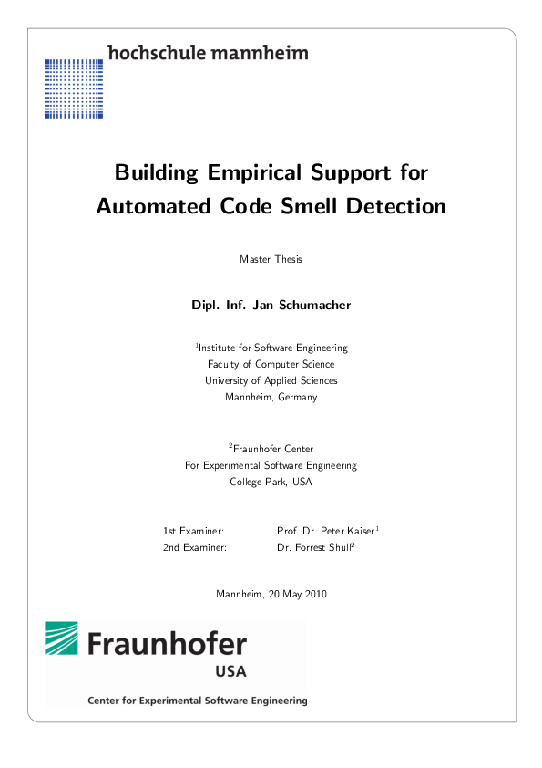 (PDF) Building empirical support for automated code smell detection