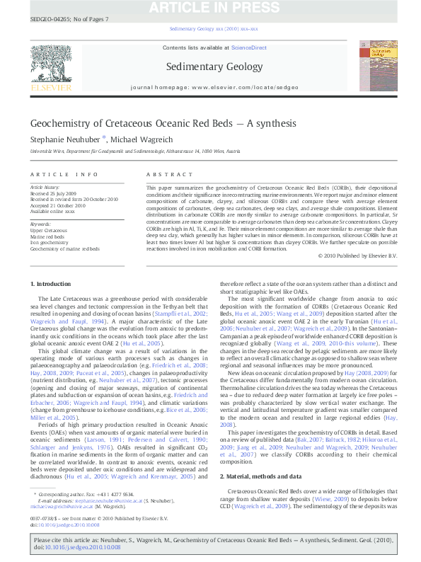 (PDF) Geochemistry of Cretaceous Oceanic Red Beds — A synthesis