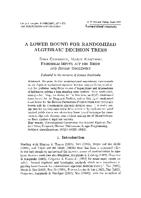 (PDF) A lower bound for randomized algebraic decision trees