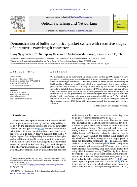 Pdf Demonstration Of Bufferless Optical Packet Switch With Recursive