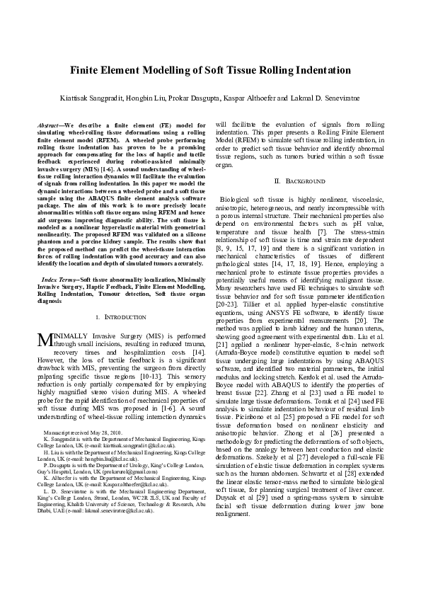 (PDF) Finite-Element Modeling of Soft Tissue Rolling Indentation