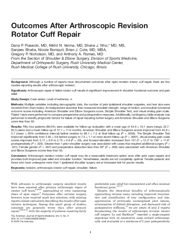 (PDF) Outcomes After Arthroscopic Revision Rotator Cuff Repair