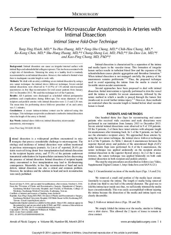 (PDF) A Secure Technique for Microvascular Anastomosis in Arteries with ...