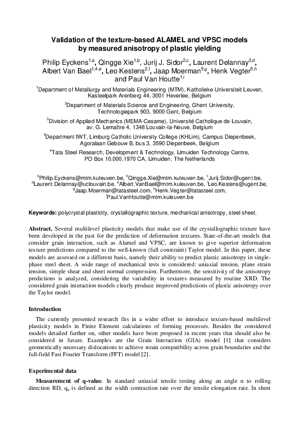 (PDF) Validation of the texture-based ALAMEL and VPSC models by ...