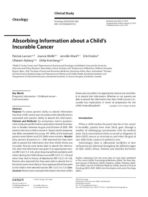 (PDF) Absorbing Information about a Child’s Incurable Cancer