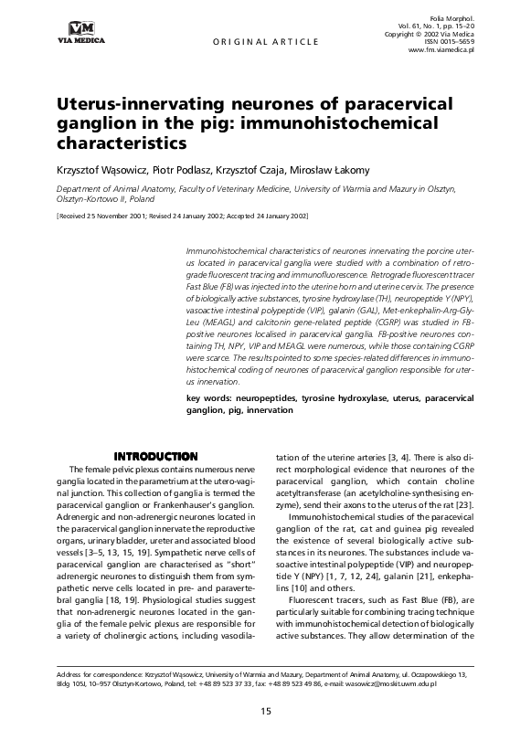 (PDF) Uterus-innervating neurones of paracervical ganglion in the pig ...