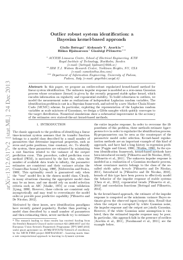Pdf Outlier Robust System Identification A Bayesian Kernel Based