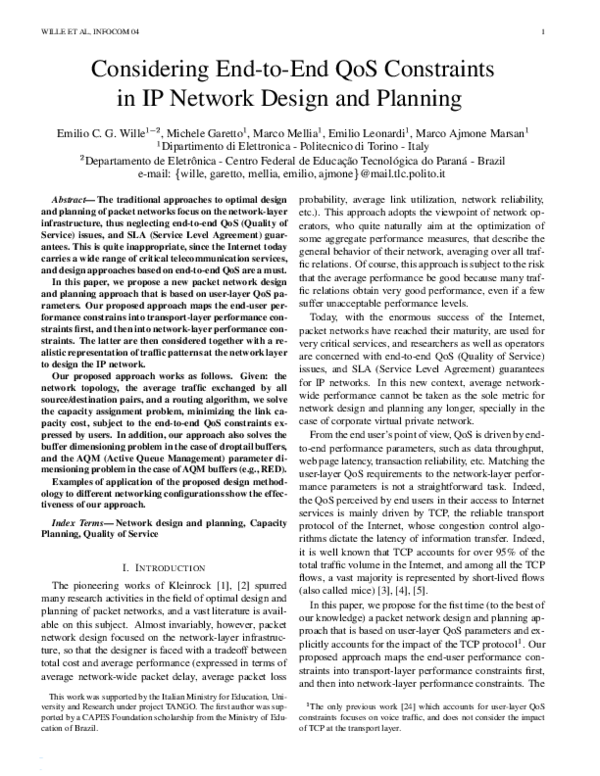 Pdf Considering End To End Qos Constraints In Ip Network Design And Planning