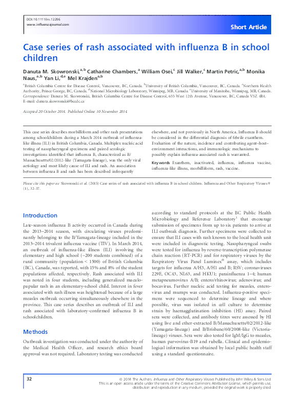 (PDF) Case series of rash associated with influenza B in school ...