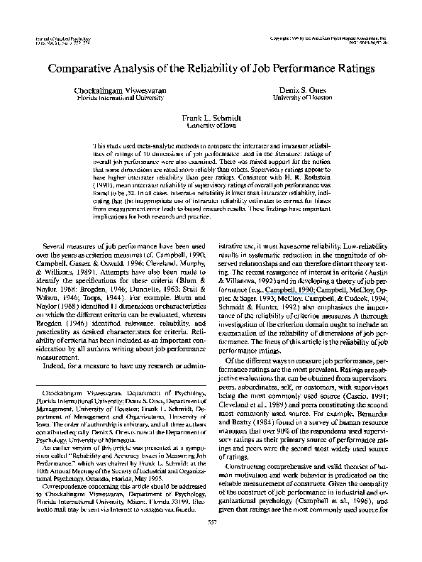 (PDF) Comparative analysis of the reliability of job performance ratings