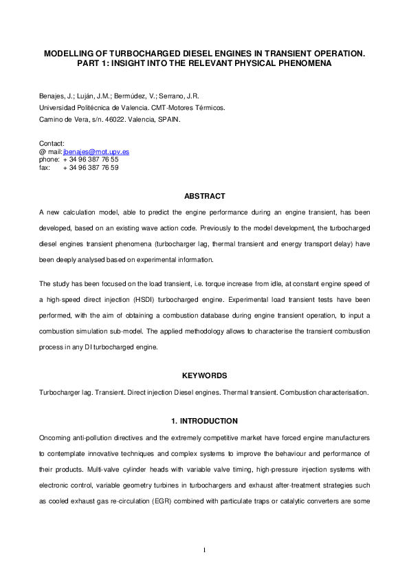 (PDF) Modelling of turbocharged diesel engines in transient operation ...