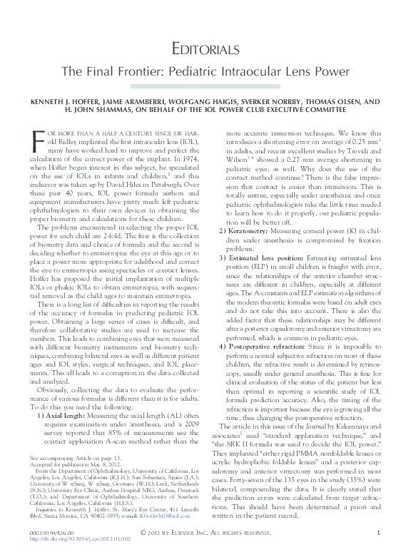(PDF) The Final Frontier: Pediatric Intraocular Lens Power