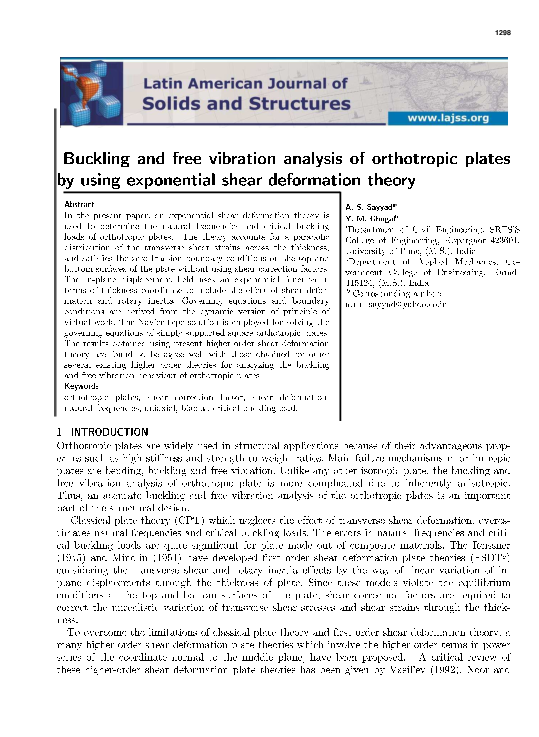 Pdf Buckling And Free Vibration Analysis Of Orthotropic Plates By Using Exponential Shear