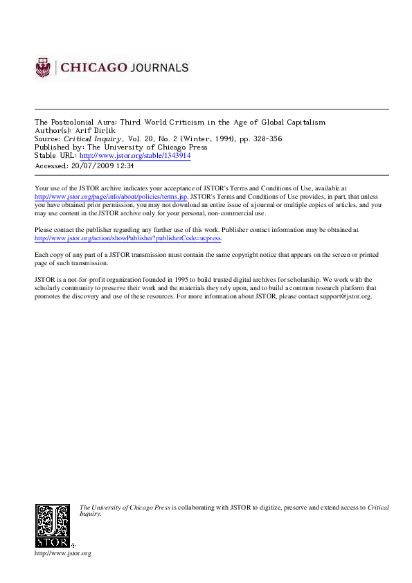 (PDF) The Postcolonial Aura: Third World Criticism in the Age of Global ...