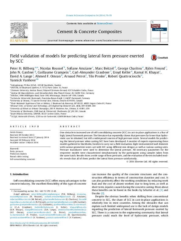 Pdf Field Validation Of Models For Predicting Lateral Form Pressure Exerted By Scc