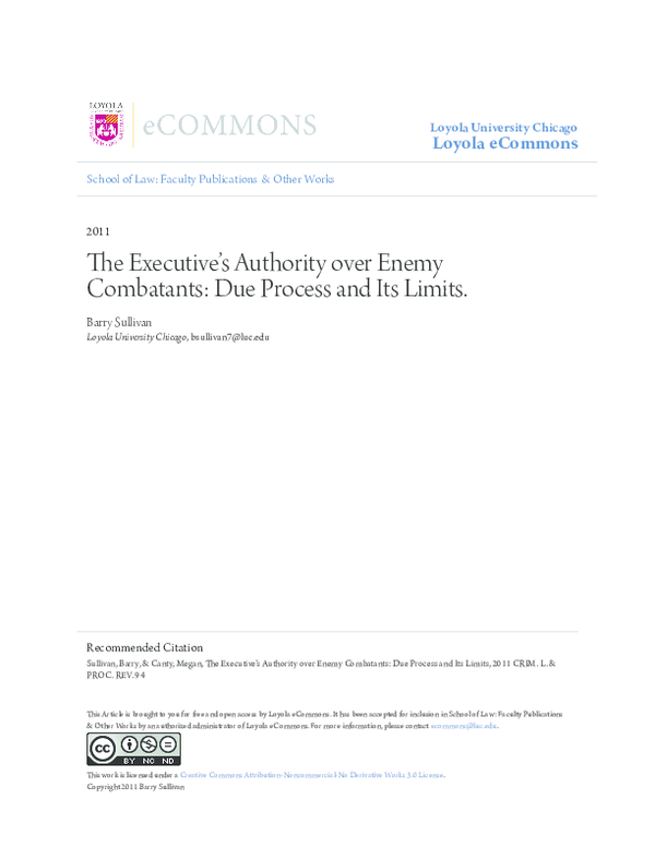 (PDF) The Executive’s Authority over Enemy Combatants: Due Process and ...