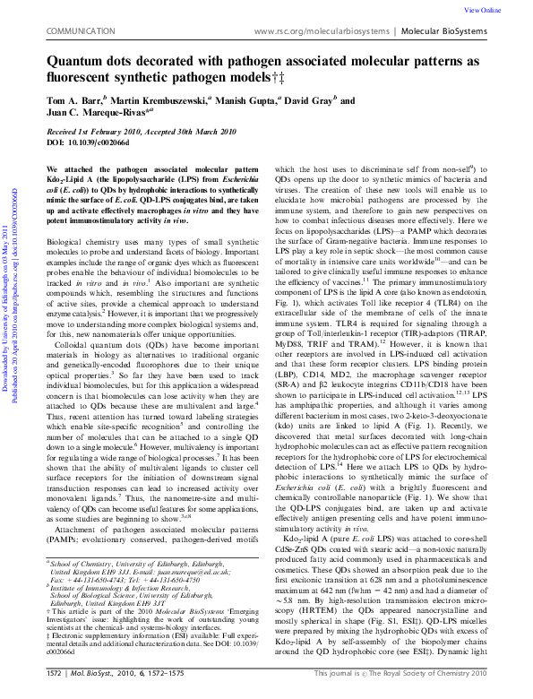 (PDF) Quantum dots decorated with pathogen associated molecular ...