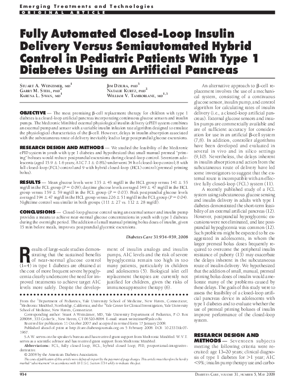 (PDF) Fully Automated Closed-Loop Insulin Delivery Versus Semiautomated ...