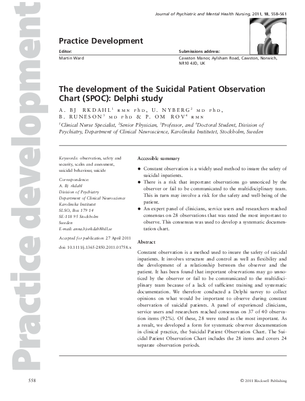 (PDF) The development of the Suicidal Patient Observation Chart (SPOC ...