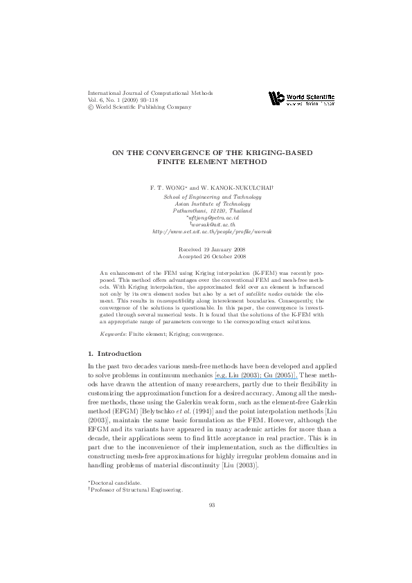 (PDF) ON THE CONVERGENCE OF THE KRIGING-BASED FINITE ELEMENT METHOD