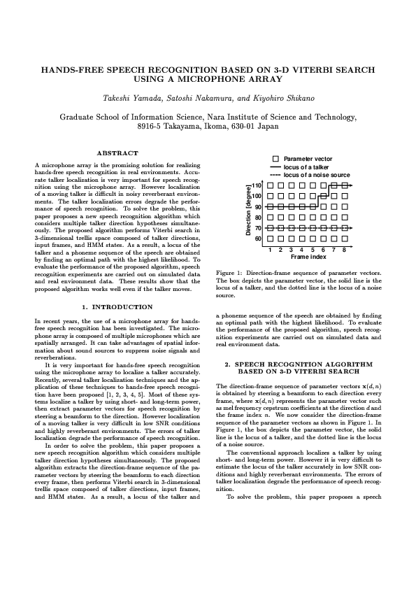 (PDF) Hands-free speech recognition based on 3-D Viterbi search using a microphone array