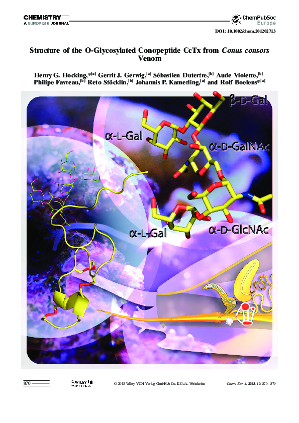 (PDF) Structure of the O-Glycosylated Conopeptide CcTx from Conus ...