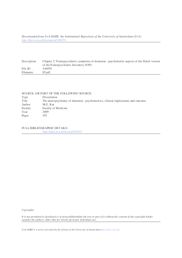 Neuropsychiatric symptoms of dementia: psychometric aspects of the ...