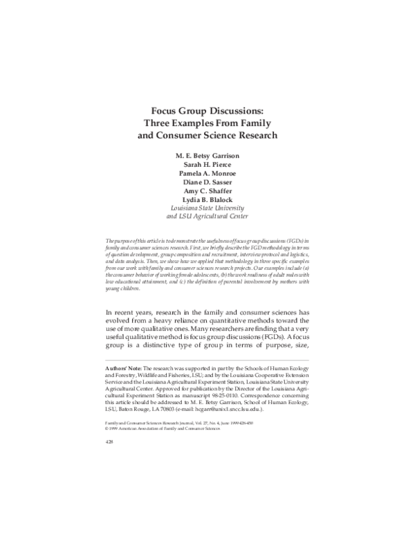 (PDF) Focus Group Discussions: Three Examples from Family and Consumer ...