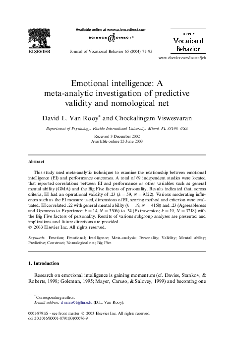 (PDF) Emotional intelligence: A meta-analytic investigation of ...
