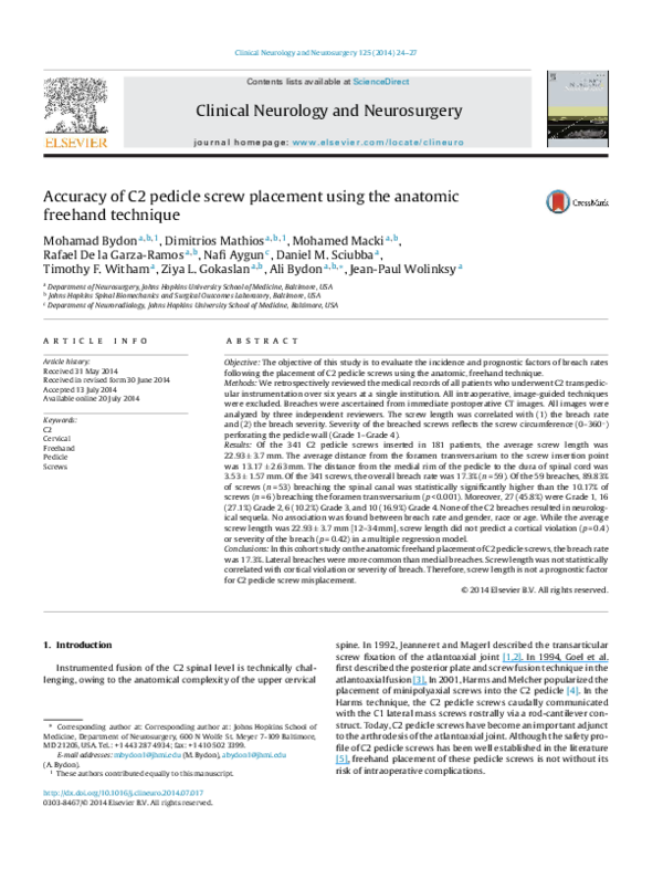 (PDF) Accuracy of C2 pedicle screw placement using the anatomic ...