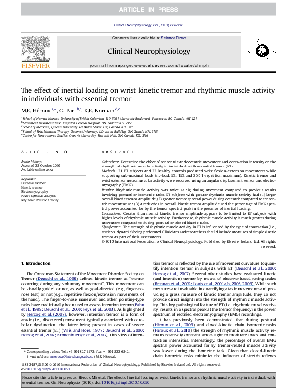 (PDF) The effect of inertial loading on wrist kinetic tremor and ...