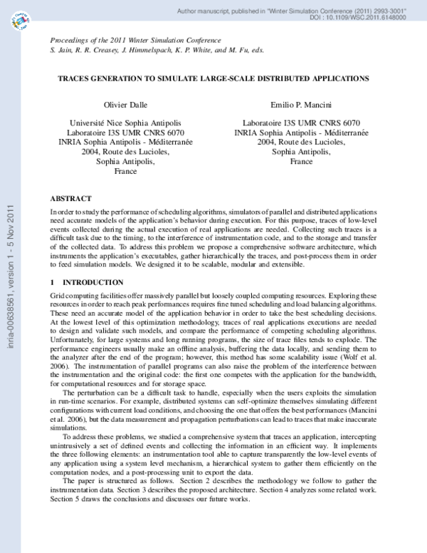 (PDF) Traces generation to simulate large-scale distributed applications
