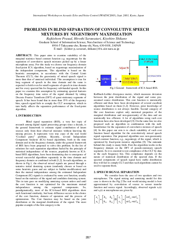 (PDF) Problems in blind separation of convolutive speech mixtures by negentropy maximization