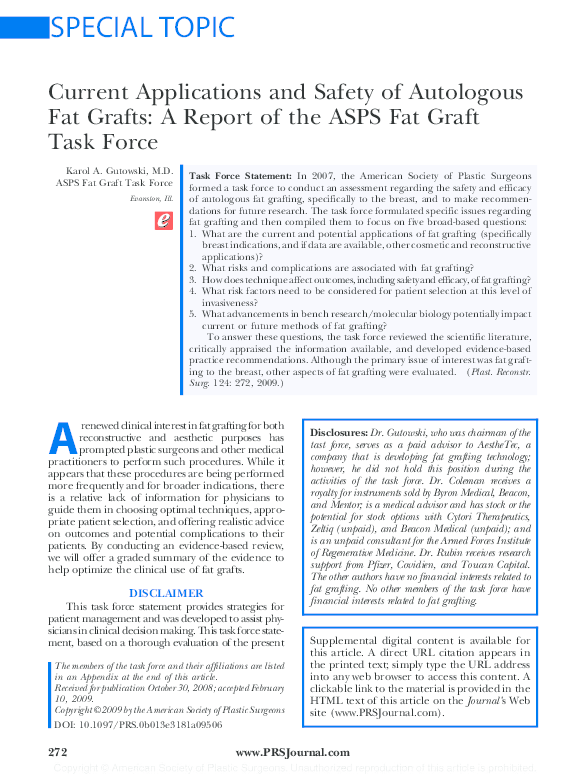 (PDF) Current Applications and Safety of Autologous Fat Grafts: A ...