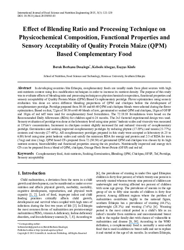 (PDF) Effect of Blending Ratio and Processing Technique on Physicochemical Composition ...