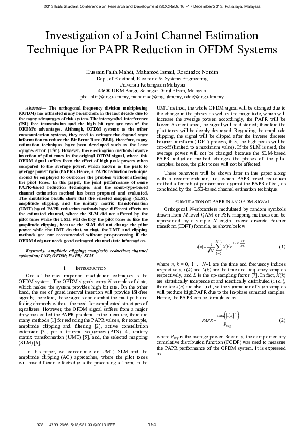 (PDF) Investigation of a joint channel estimation technique for PAPR ...