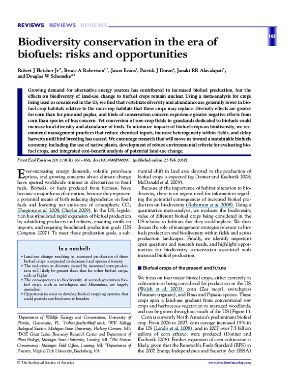 (PDF) Biodiversity conservation in the era of biofuels: risks and ...