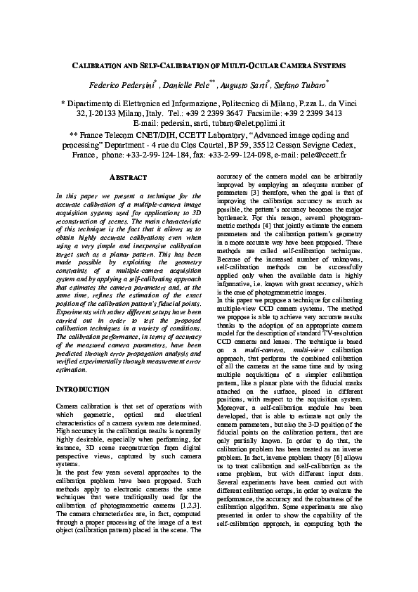 (PDF) Calibration and self-calibration of multi-ocular camera systems
