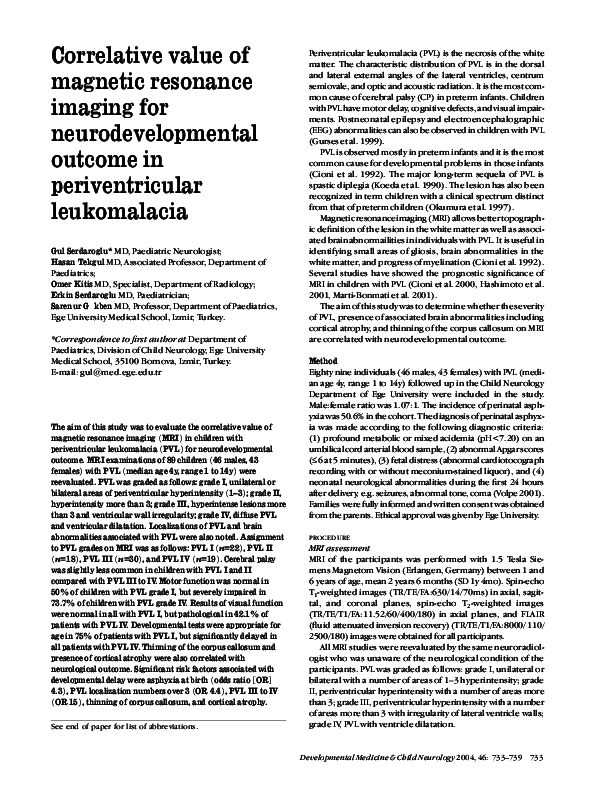 (PDF) MRI's Prognostic Value in PVL Outcomes