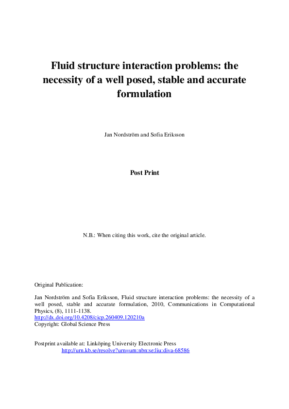 (PDF) Fluid structure interaction problems: The necessity of a well posed, stable and accurate ...