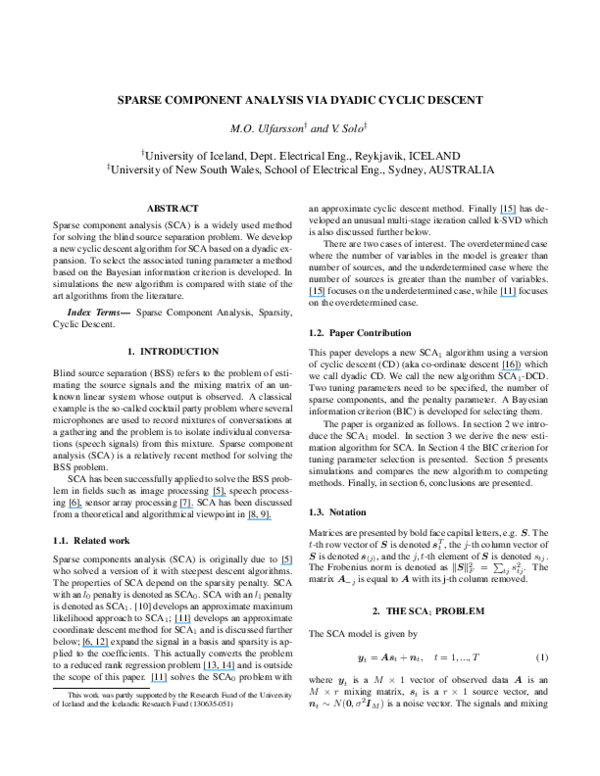 (PDF) Sparse component analysis via dyadic cyclic descent