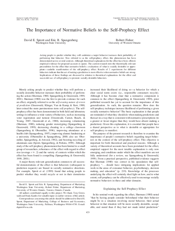 (PDF) The importance of normative beliefs to the self-prophecy effect ...
