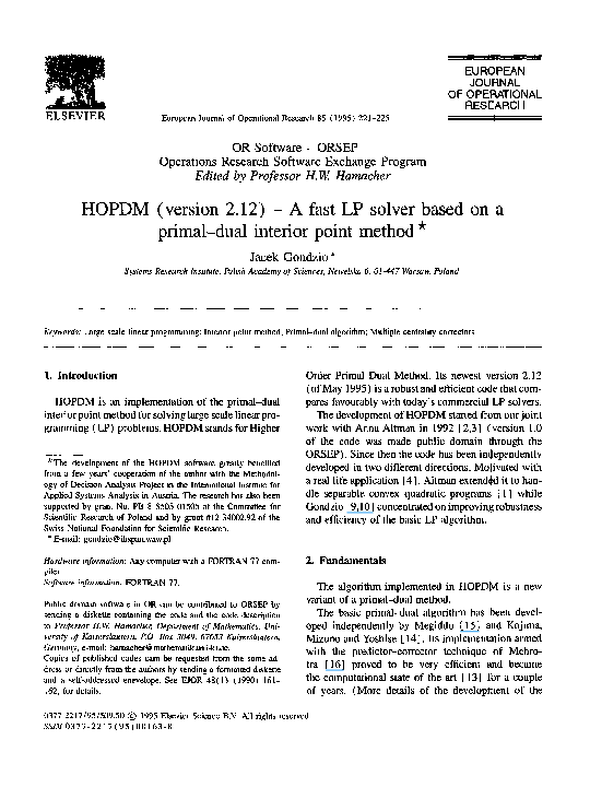 (PDF) HOPDM (version 2.12) — A fast LP solver based on a primal-dual ...