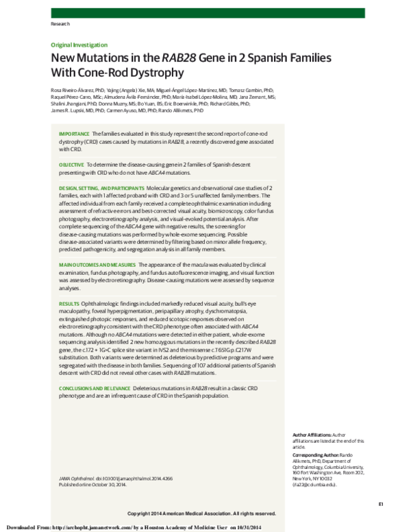 (PDF) New Mutations in the RAB28 Gene in 2 Spanish Families With Cone ...